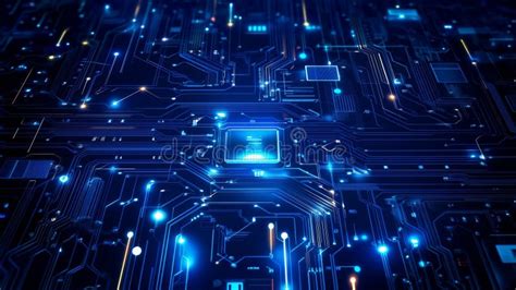 Advanced Circuit Board With Glowing Microchip In Futuristic Technology