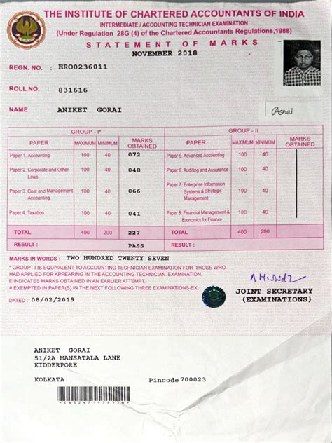 Intermediate Group 1 Marksheet Pdf