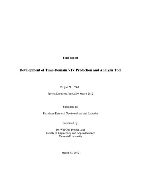Development Of Time Domain Viv Prediction And Analysis Tool Pdf Lift Force Fluid Dynamics