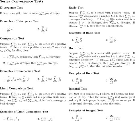 Cheat Sheet On Series Convergence Tests Learn 4 Less