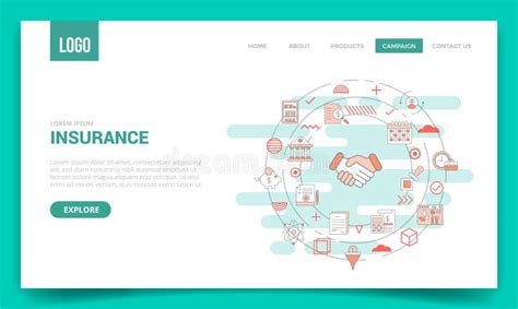 Insurance Concept With Circle Icon For Website Template Or Landing Page