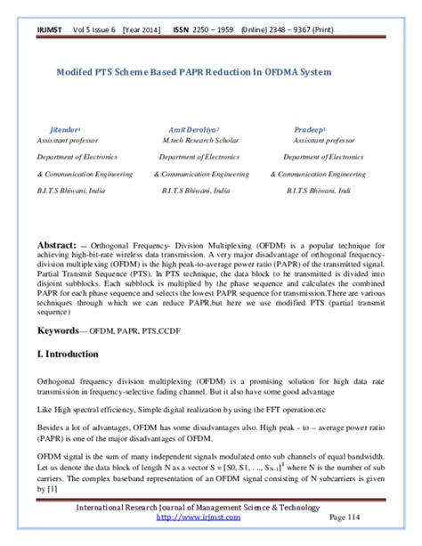 Pdf Modifed Pts Scheme Based Papr Reduction In Ofdma System