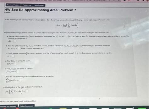 Solved HW Sec 5 1 Approximating Area Problem 7 1 Point Chegg Com