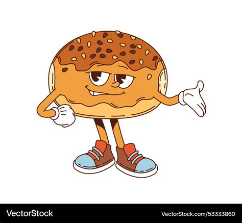 Cartoon Groovy Japanese Anpan Bun Retro Character Vector Image