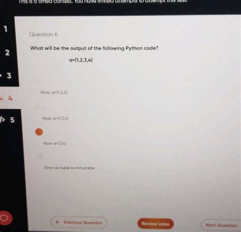 What Will Be The Output Of The Following Python Code A1234