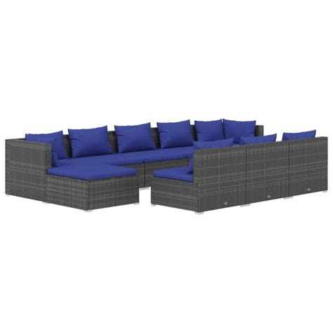 Buy Vidaxl 10 Piece Garden Lounge Set With Cushions Grey Poly Rattan