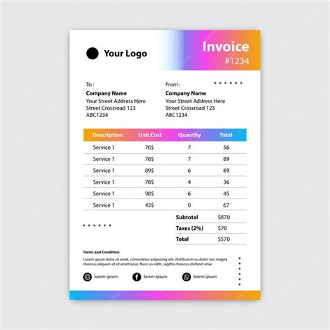 Premium Vector Vibrant Gradient Invoice Template Design