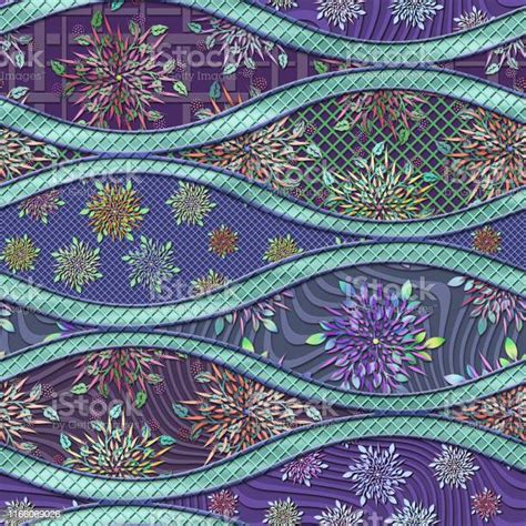 꽃 패턴 매끄러운 질감 패치 워크 패턴 3d 일러스트와 파도 배경을 조각 0명에 대한 스톡 사진 및 기타 이미지 0명 고풍