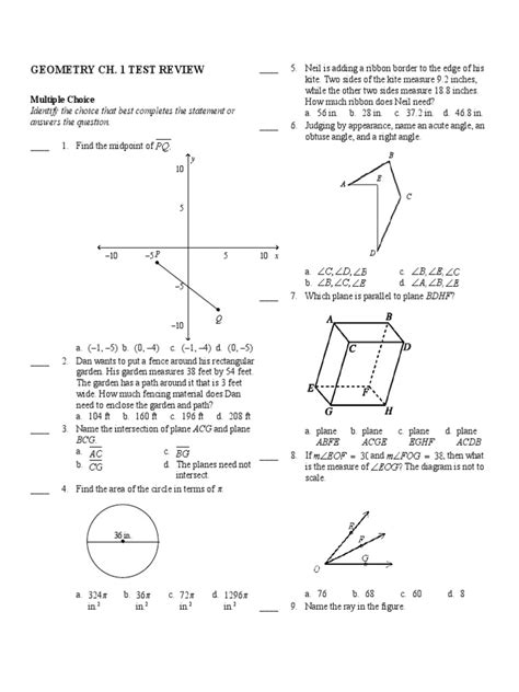 Geometry Ch 1 Test Review B Pdf Angle Circle