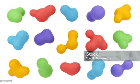 추상적 인 액체 3d 얼룩 모양 떠 다니는 페인트 방울 컬렉션 벡터는 밝은 분자 또는 유체 요소를 분리했습니다 오가닉 아트 디자인 세트 생생하게 튀어 오르고 구체 모양의 공