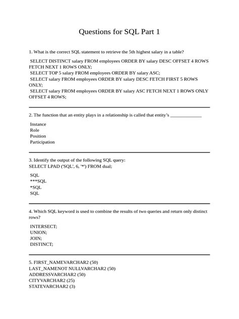 Sql Query Practice Questions Part 1 Pdf Software Engineering Data
