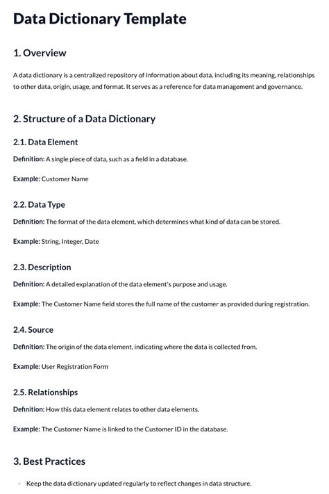 Data Dictionaries Template Collaborative Docs For Teams