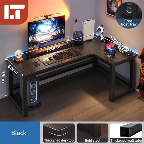 Office Table 180CM L Shape Table Carbon Fiber Computer Table With CPU Stand Study Table Meja