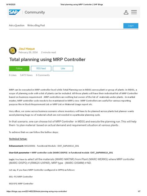 Total Planning Using Mrp Controller Sap Blogs Pdf Computing