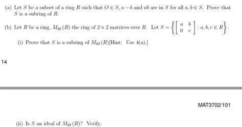 Solved Let S Be A Subset Of A Ring R Such That O S A B Chegg Com