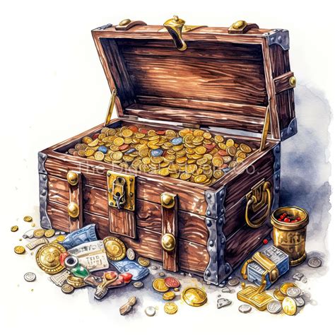 Pirate Treasure Chest Clip Art Watercolor Designs Digital Download