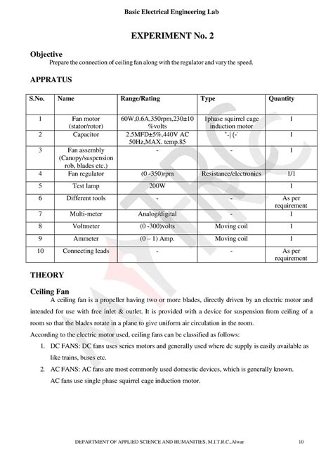 bee lab exp 2 basic electrical engineering lab department of applied