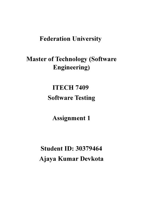 Assignment 1 Itech 7409 Federation University Master Of Technology Software Engineering