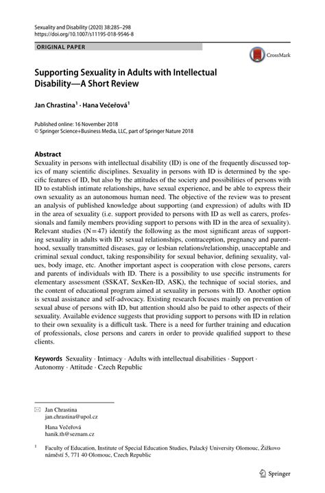 Pdf Supporting Sexuality In Adults With Intellectual Disability—a Short Review