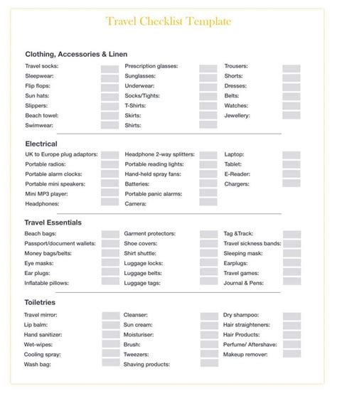 Free Travel Checklist Template In PDF Word Excel Google Docs