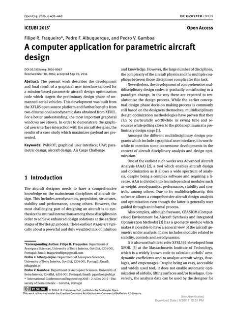Pdf A Computer Application For Parametric Aircraft Design
