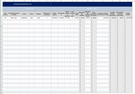 Gratis Apparatuur Inventarislijst Excel