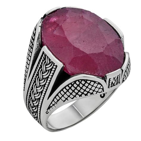 925 Silver Genuine Ruby Stone Mens Ring Large Ruby Ring