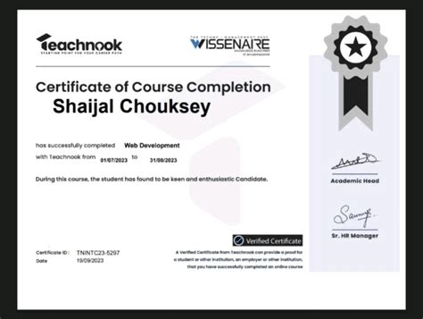 Webdevelopment Certificateachievement Technnookgraduate Newbeginning Shaijal Chouksey