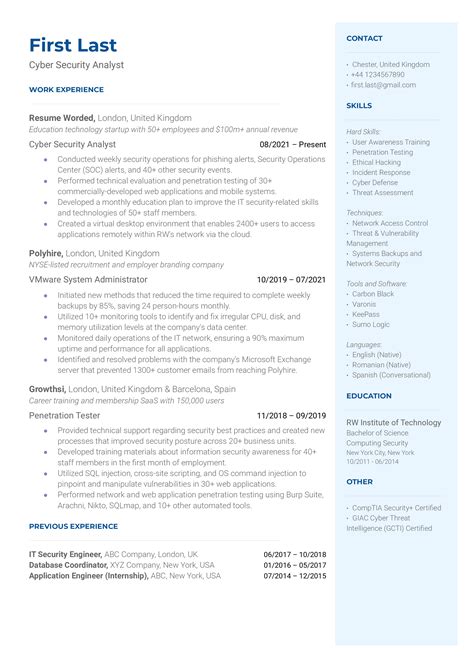 13 Cyber Security Cv Examples For 2025 Resume Worded