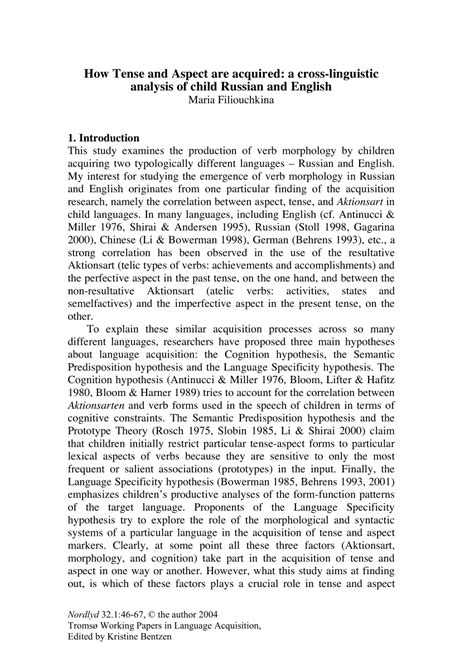Pdf How Tense And Aspect Are Acquired A Cross Linguistic Analysis Of