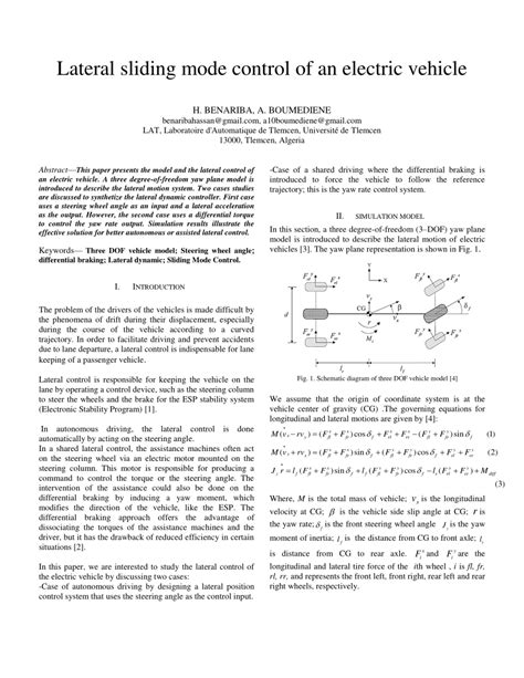 Pdf Lateral Sliding Mode Control Of An Electric Vehicle