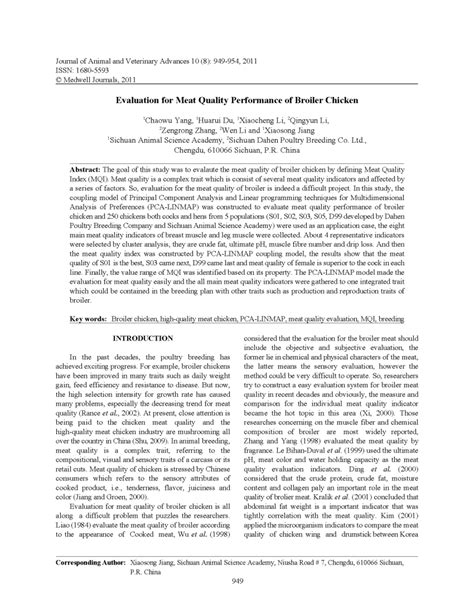 Pdf Evaluation For Meat Quality Performance Of Broiler Chicken