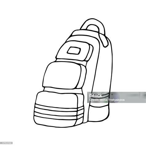 손으로 그린 벡터 캠핑 배낭 클립 아트 인쇄 포스터 귀여운 문구류 여행 디자인에 흰색 배경 도면에 고립 고품질 일러스트레이션