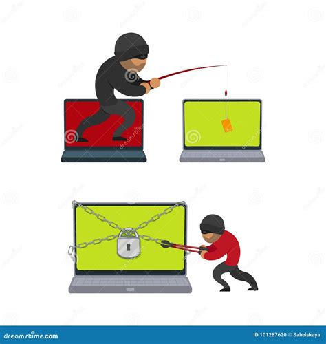 Vector Flat Hacker Stealing Money Set Stock Vector Illustration Of Email Fraud 101287620