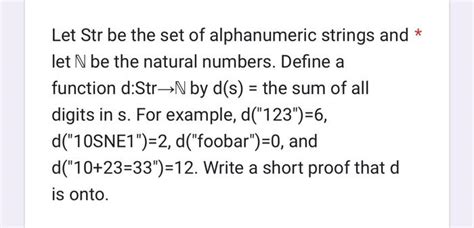 solved let str be the set of alphanumeric strings and let