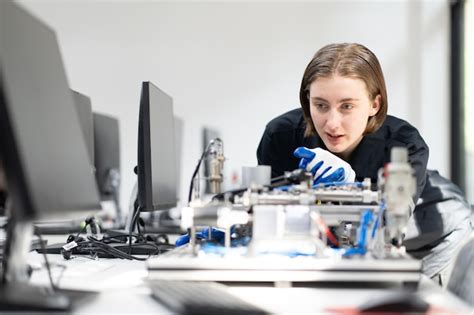 Premium Photo Female Engineer Check And Control Automation Robot Arms Machine In Intelligent