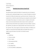 API E Lab Report Crystal Chung Professor Sung Su Lee Identifying Unknown Bacteria