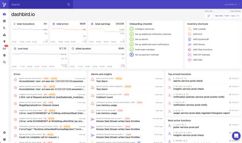 Application Dashboard AWS Lambda Summary Docs Dashbird