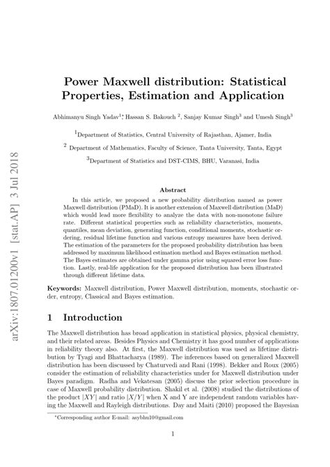 Pdf Power Maxwell Distribution Statistical Properties Estimation