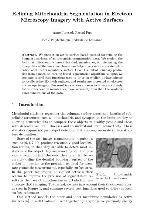 Pdf Refining Mitochondria Segmentation In Electron Microscopy Imagery With Active Surfaces