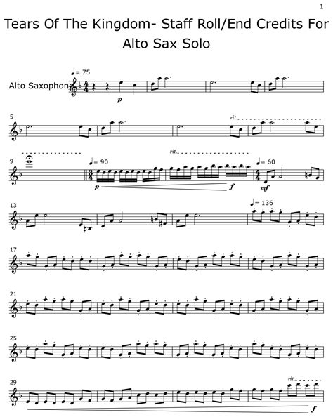 Tears Of The Kingdom Staff Rollend Credits For Alto Sax Solo Sheet