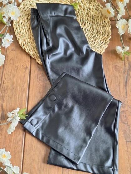 خرید و قیمت شلوار چرم دخترانه دمپا دکمه دار چرم کمرکش دمپا گشاد