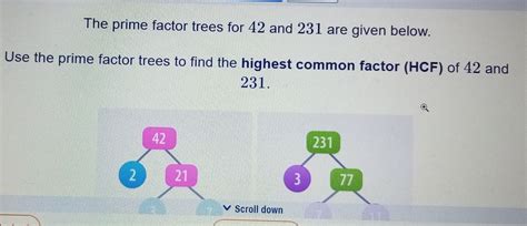 Solved The Prime Factor Trees For 42 And 231 Are Given Below Use The Prime Factor Trees To