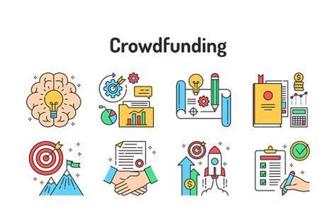크라우드 펀딩 컬러 라인 아이콘 세트입니다 웹 모바일 앱 프로모션을 위한 픽토그램 Ui Ux 디자인 요소 0명에 대한 스톡 벡터 아트 및 기타 이미지 Istock