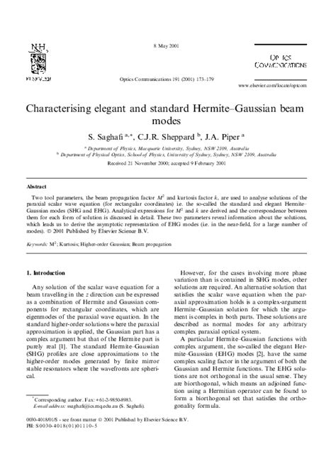 Pdf Characterising Elegant And Standard Hermite Gaussian Beam Modes