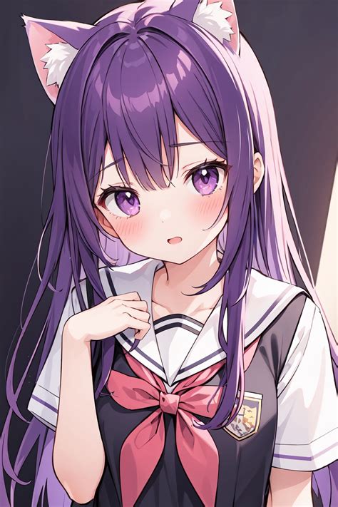 Anime Girl With Purple Hair And Cat Ears