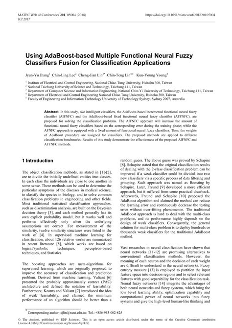 Pdf Using Adaboost Based Multiple Functional Neural Fuzzy Classifiers Fusion For