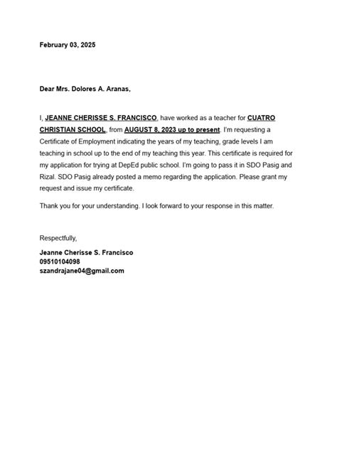 Coe Request Pdf