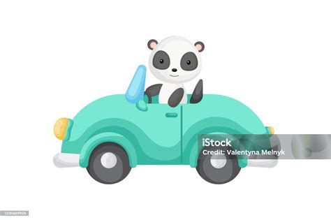 자동차에 귀여운 팬더 드라이버입니다 어린이 책 앨범 스크랩북 엽서 또는 모바일 게임을위한 그래픽 요소 운전하기에 대한 스톡 벡터 아트 및 기타 이미지 Istock