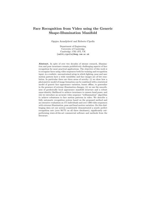 pdf face recognition from video using the generic shape mi eng cam